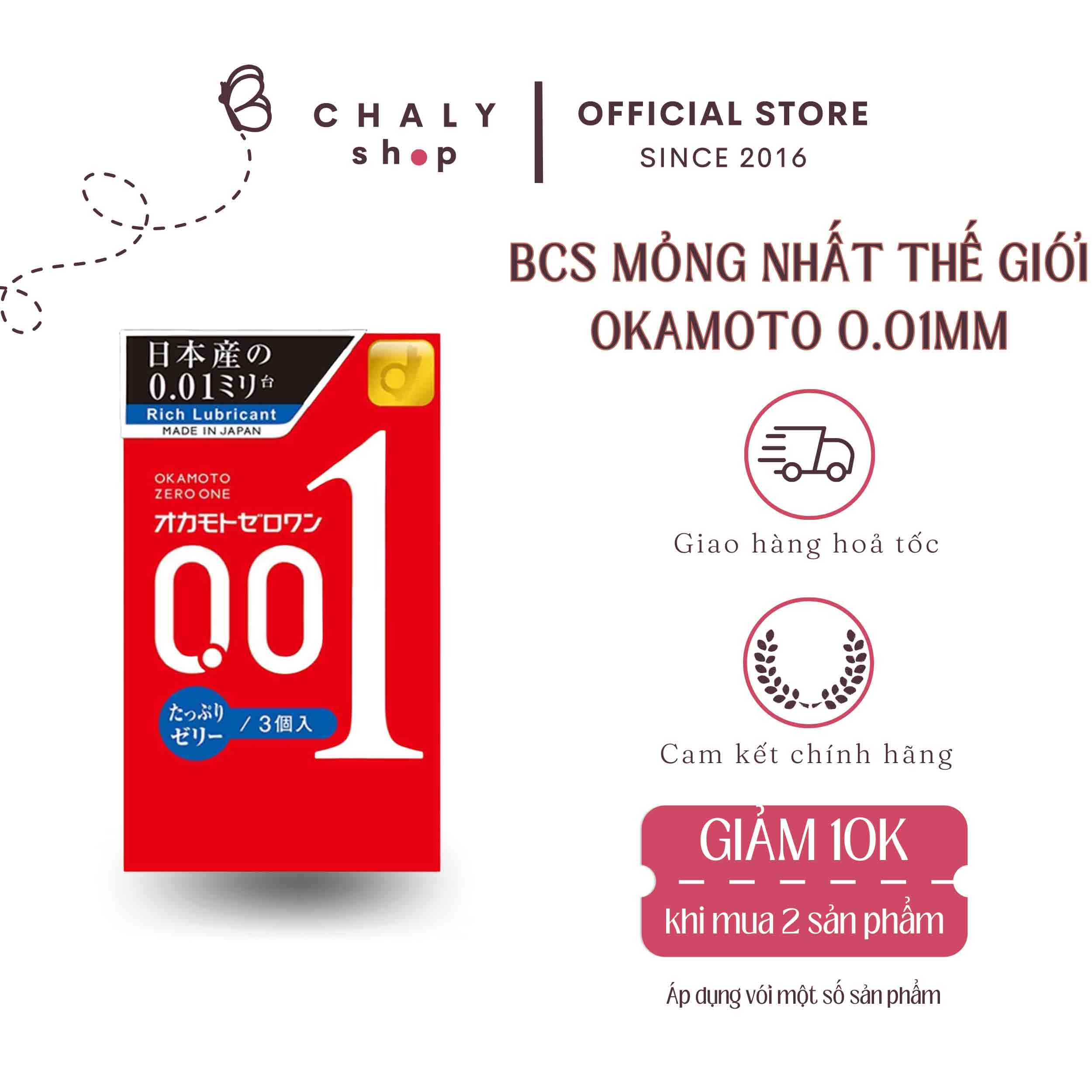 Bao cao su Nhật mỏng nhất TG 0.01mm 195k Okamoto Zero One | Shop Nhật Chaly