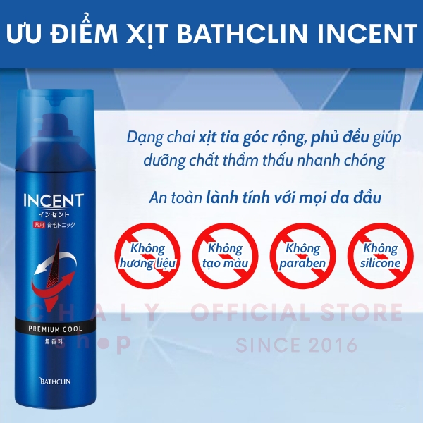Lotion xịt mọc tóc nam, giảm rụng Bathclin Incent 190g Nhật 280k | Shop Nhật Chaly